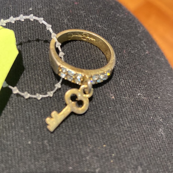Jessica Simpson | Jewelry | Gold Tone Ring With Crystals And Key | Poshmark